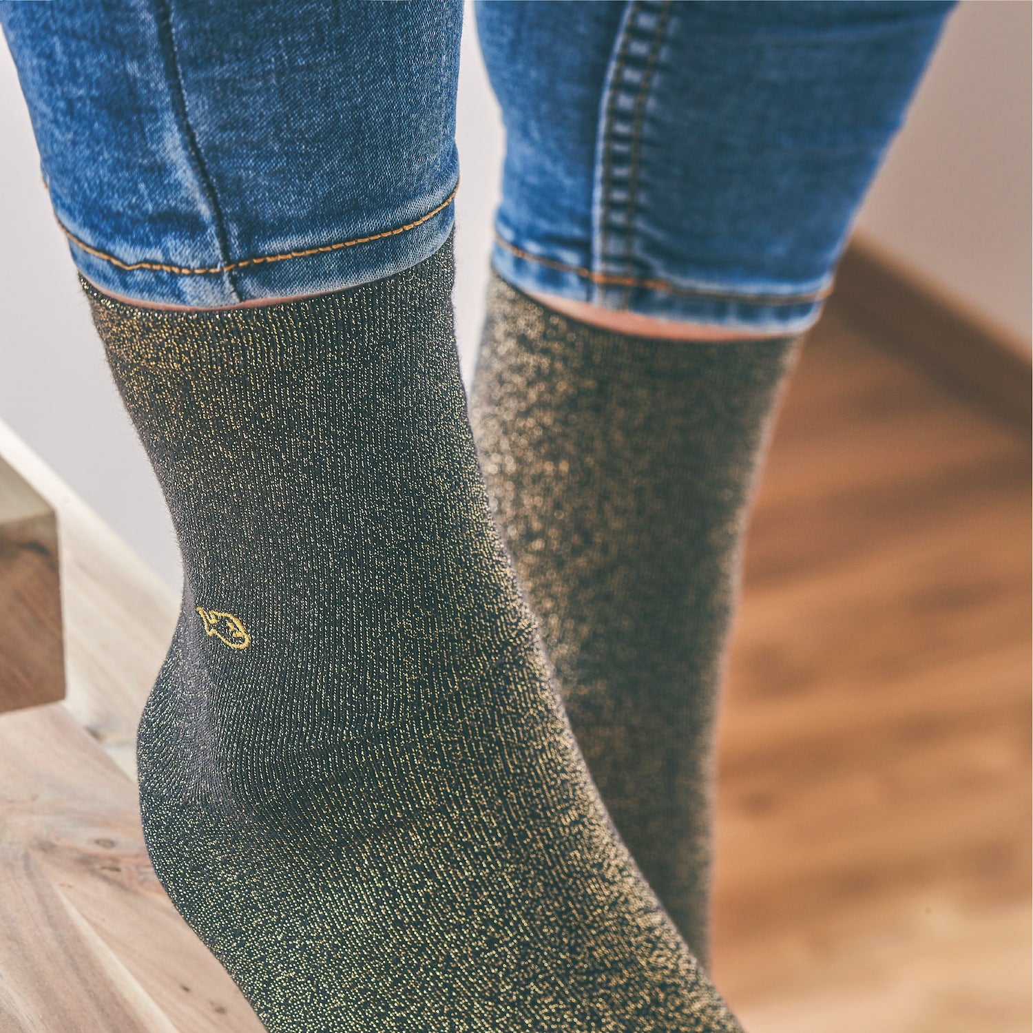 Glitter socks in combed cotton plain - mineral black - BILLYBELT