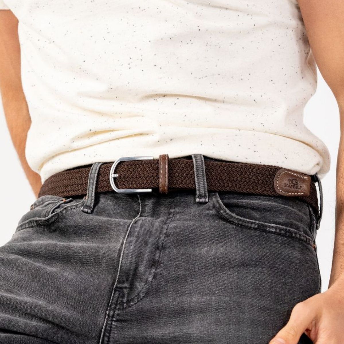 Elastic woven belt leaf brown - BILLYBELT