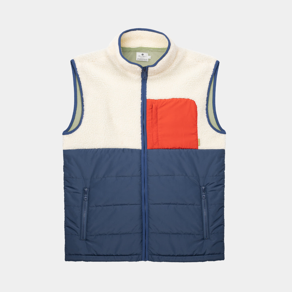 Sleeveless two-material sherpa jacket Ivory and navy - BILLYBELT