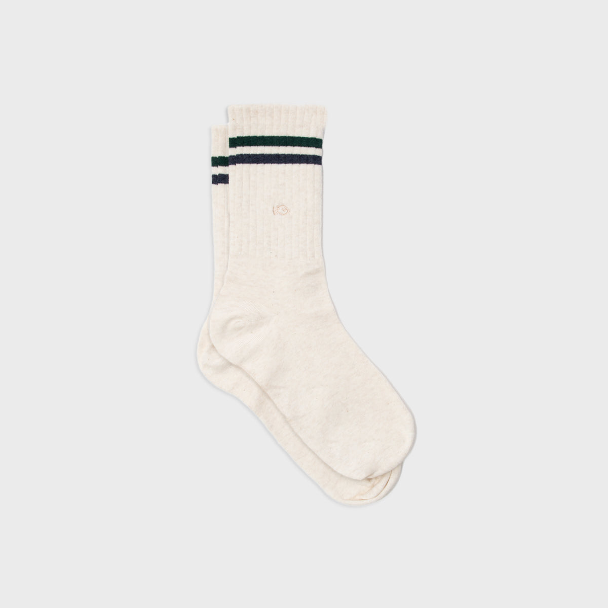 Chaussettes en coton peigné rétro - Beige chiné, rayé vert et noir